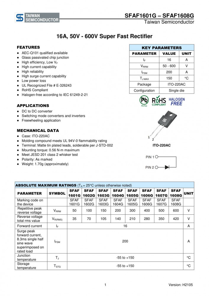 SFAF1605G datasheet page 1
