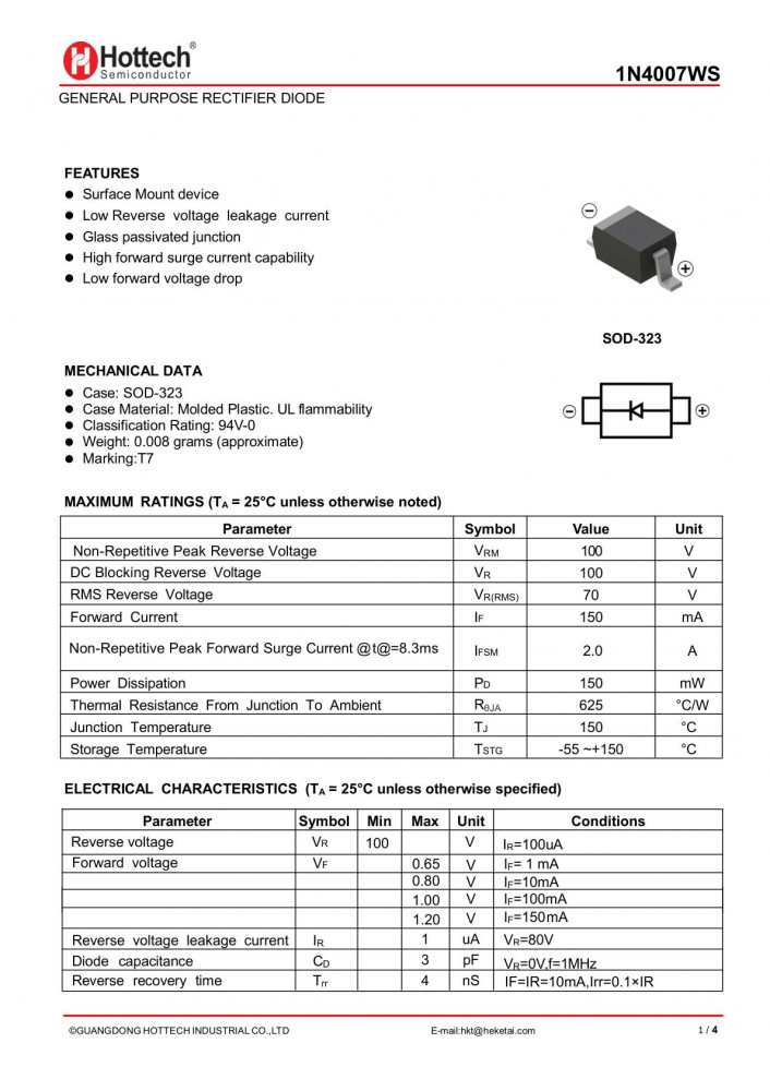 1N4007WS datasheet page 1
