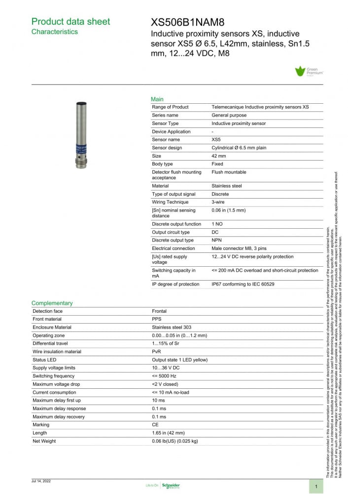 XS506B1NAM8 technical document page 1