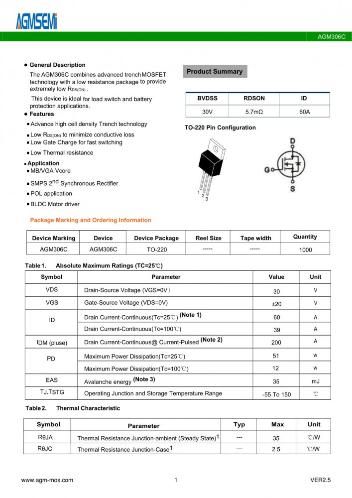 AGM306C datasheet page 1