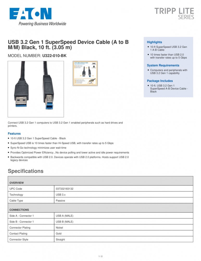 U322-010-BK technical document page 1