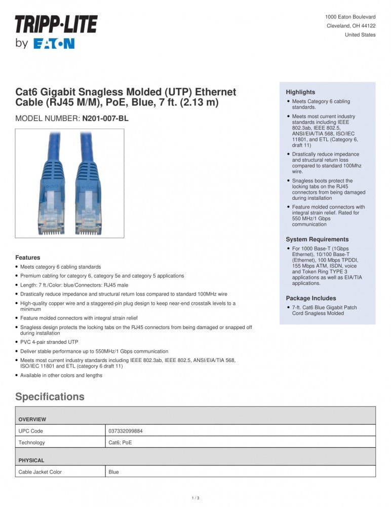 N201-007-BL technical document page 1
