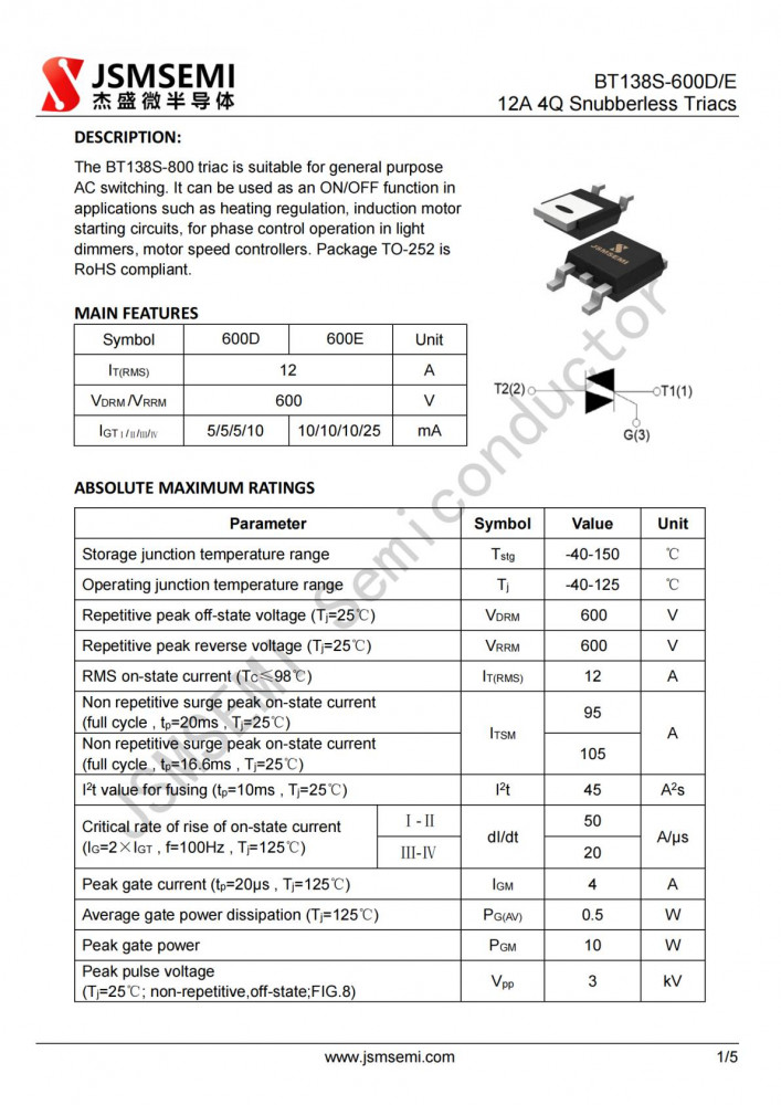 BT138S-600D datasheet page 1