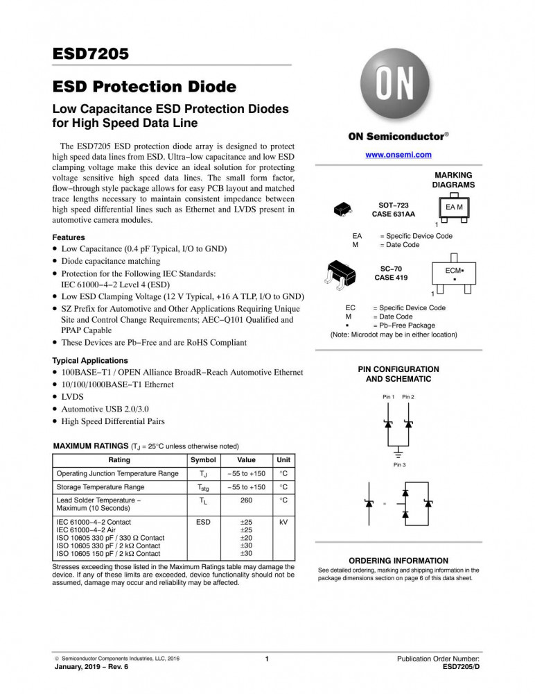 ESD7205DT5G datasheet page 1