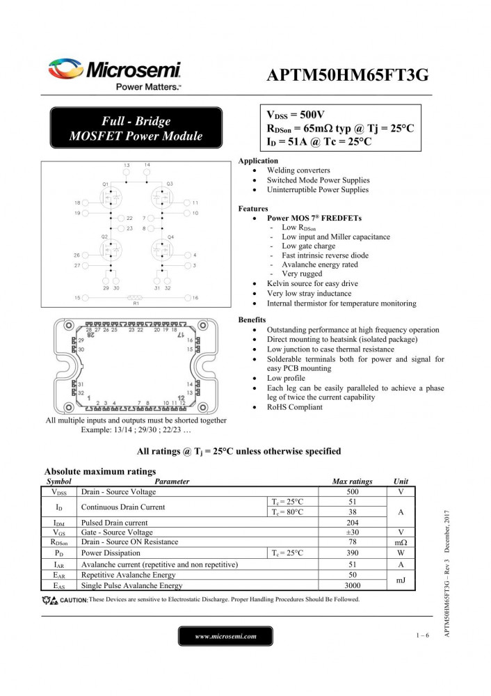APTM50HM65FT3G technical document page 1