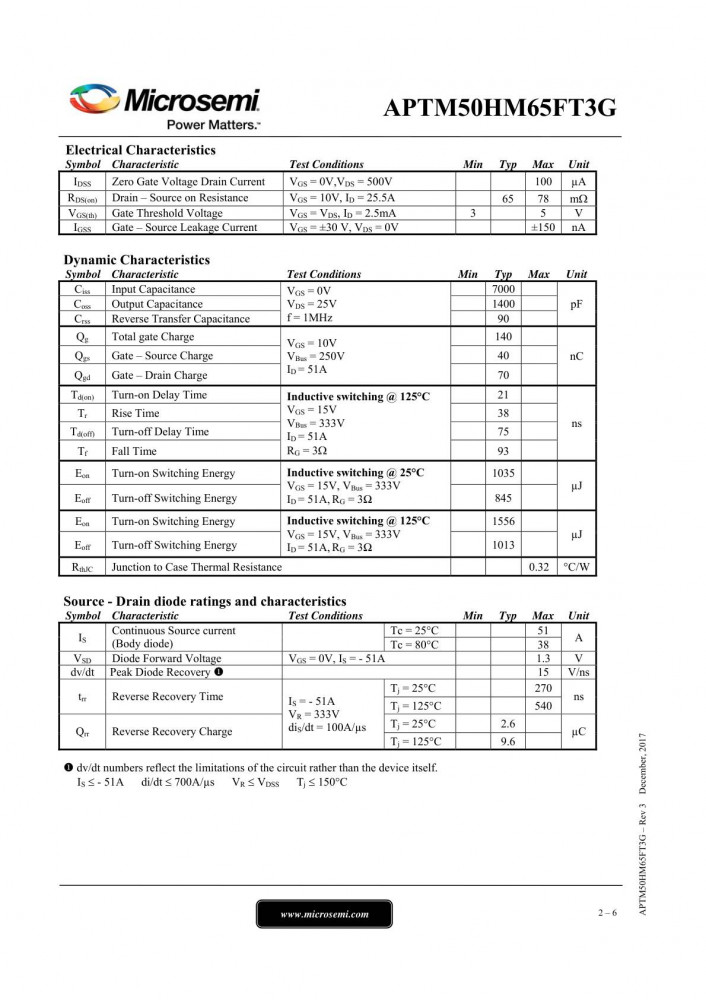 APTM50HM65FT3G technical document page 2