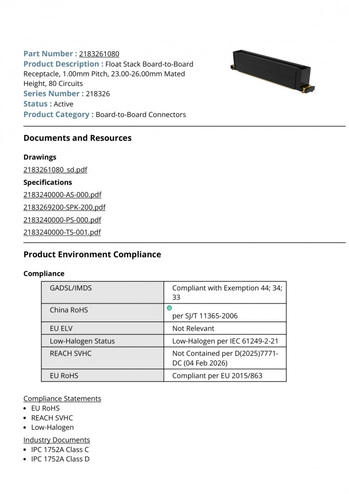 MOLEX 2183261080 technical document image 1
