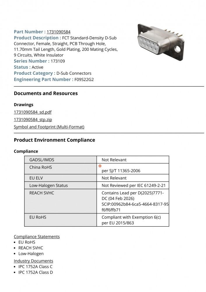 MOLEX 1731090584 document preview, page 1