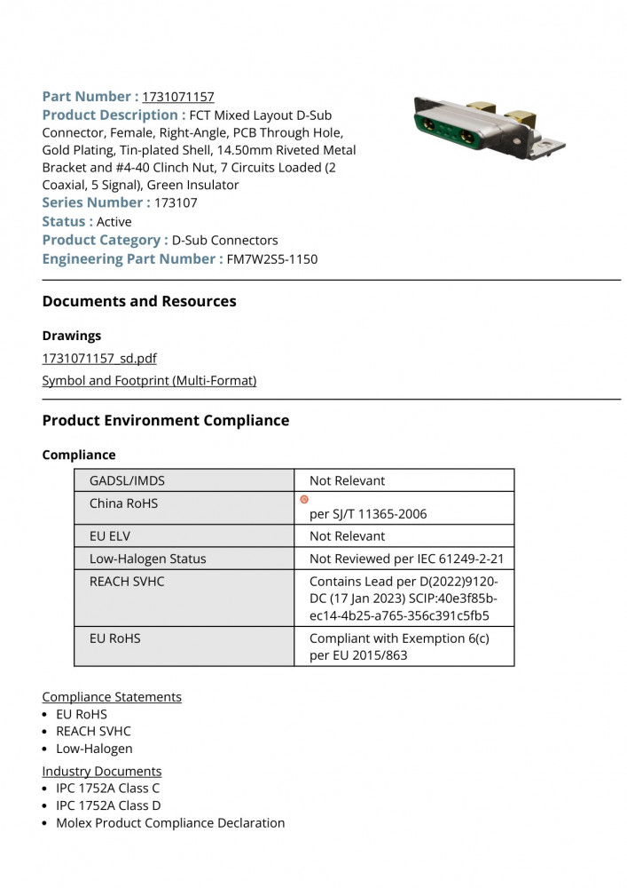 MOLEX 1731071157 document preview, page 1