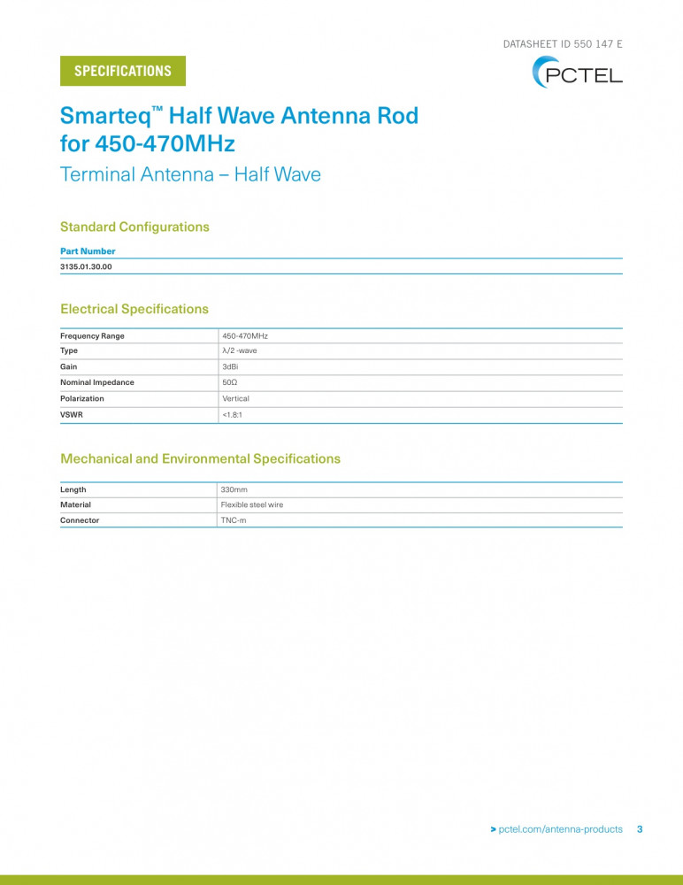 Technical document page 3 for antenna model 3135.01.30.00