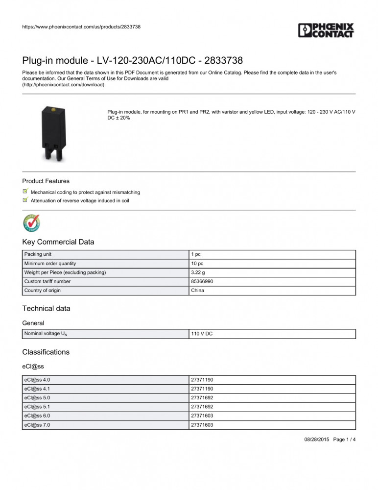 Phoenix Contact 2833738 product document page 1