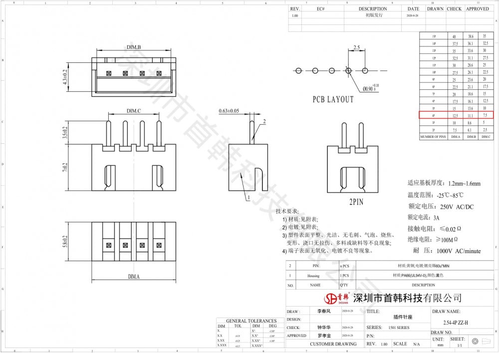 2.54-4P ZZ-H drawing page 1