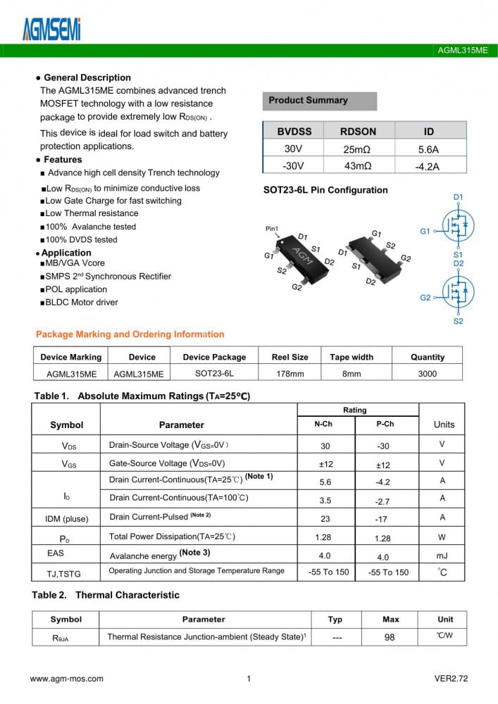 AGML315ME datasheet page 1