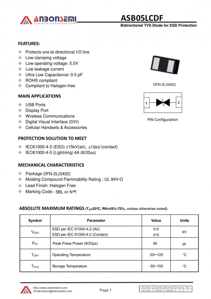 ASB05LCDF datasheet page 1