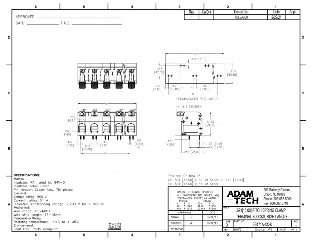 ADAM TECH EB171A-XX-K specification and drawing reference