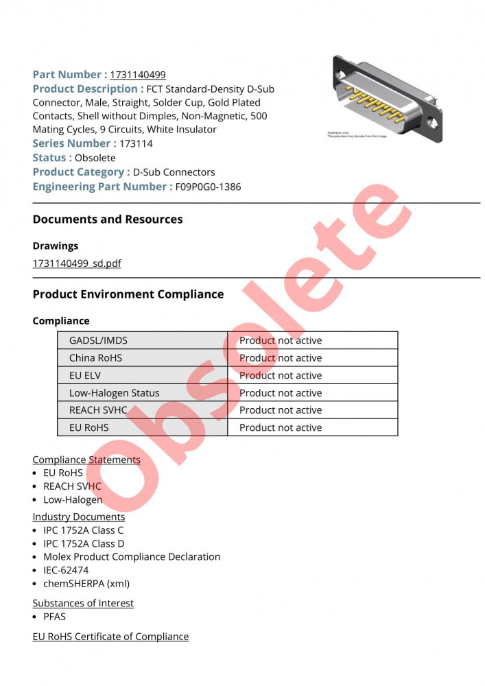 MOLEX 1731140499 drawing image, page 1