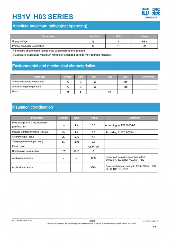 HS1V H03 series datasheet page 2