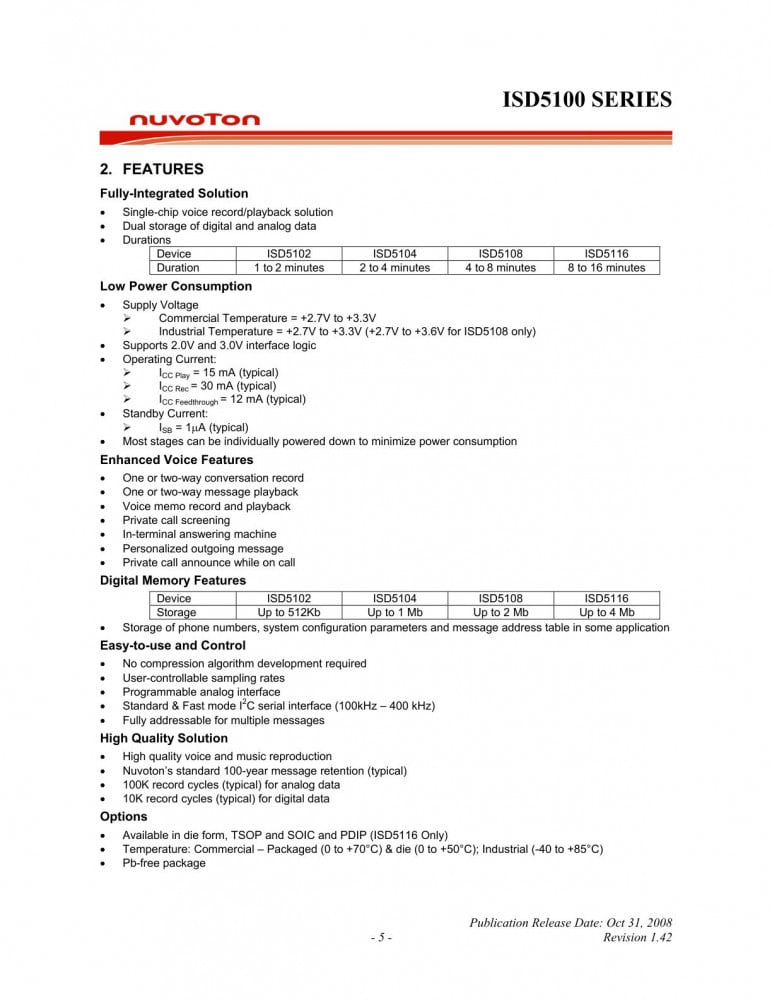 ISD5100 datasheet page 5