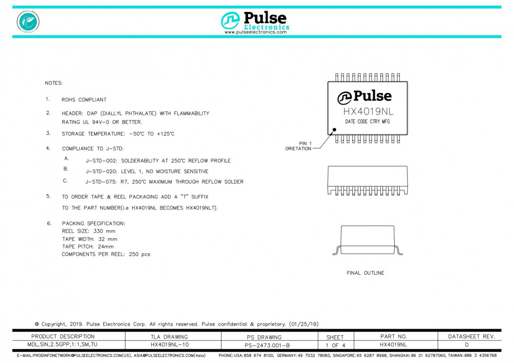 HX4019NL official datasheet page 1