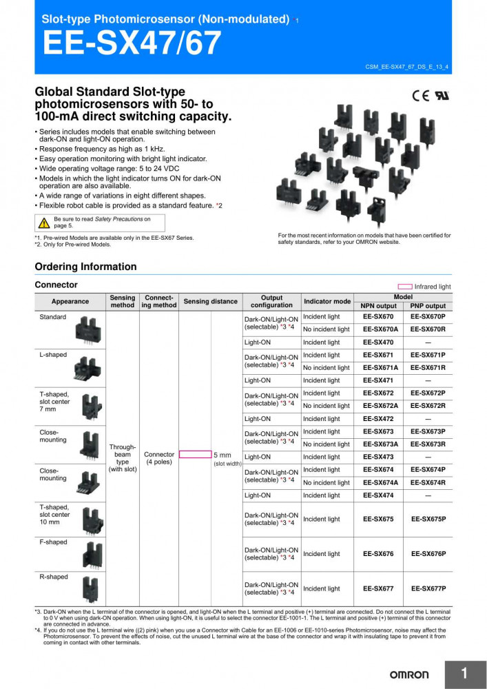 OMRON EE-SX671 datasheet page 1