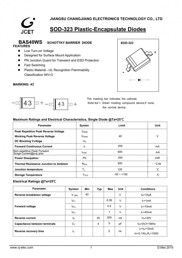 BAS40WS 43 datasheet page 1