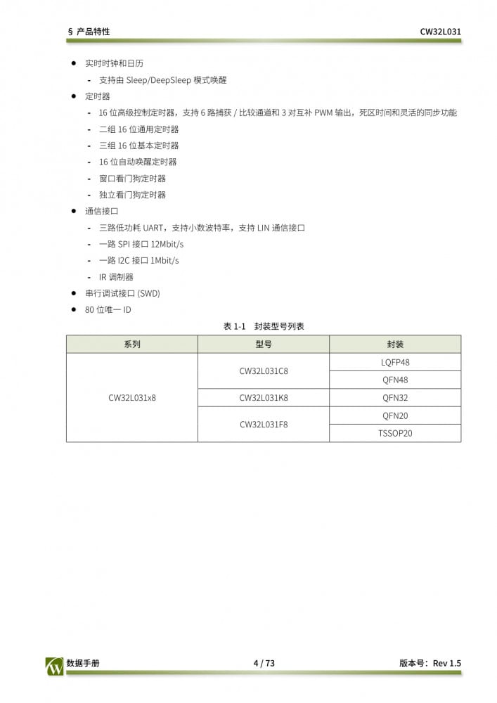 CW32L031 datasheet page 5