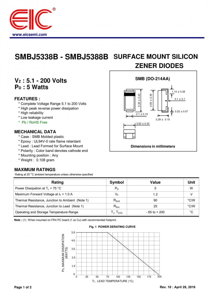 EIC SMBJ5349B datasheet page 1