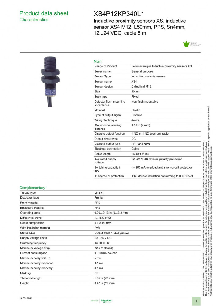 XS4P12KP340L1 technical document page 1