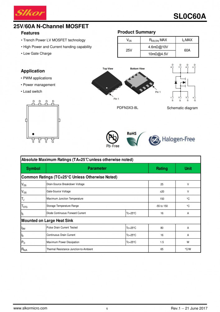 SL0C60A datasheet page 1